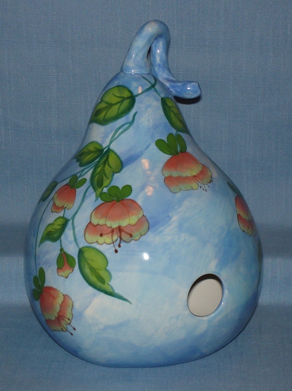 Ceramic Gourd Birdhouse Floral Vine by GoatieGifts on Etsy
