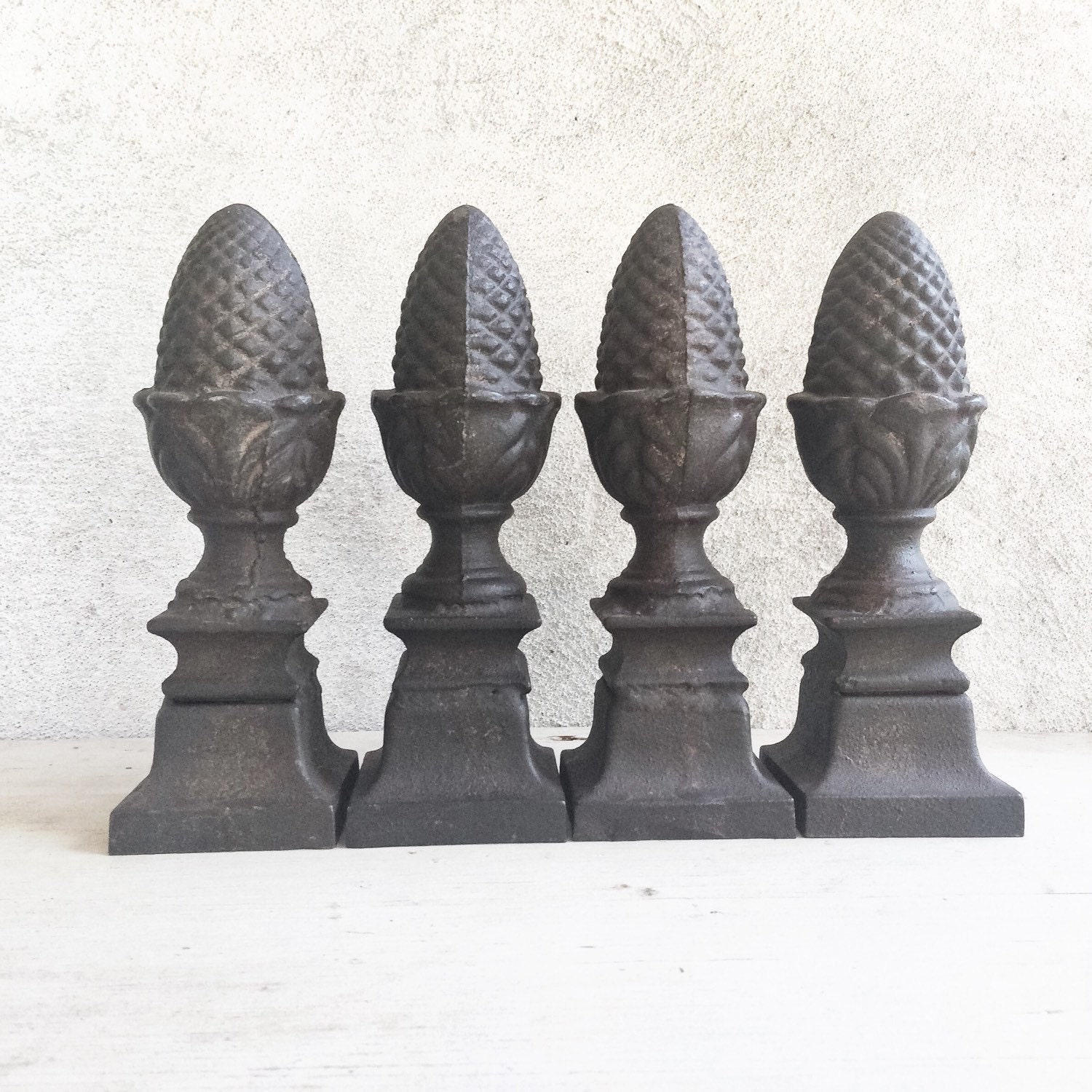 Vintage heavy cast iron acorn finial, pineapple finial, pineapple home ...