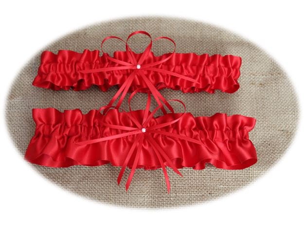 Red Satin Wedding Garter Set Red Bridal Garter Set by StarBridal