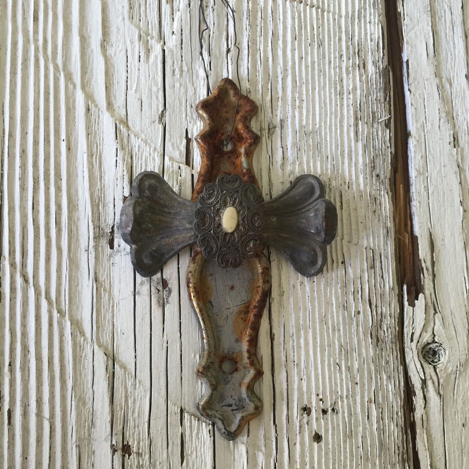 5″ Vintage drawer pull rusted cross Jewelry finding chandelier piece ...