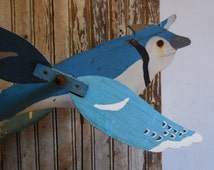 Vintage Wind spinner Blue Jay bird Whirligig Folk art wood Metal ...