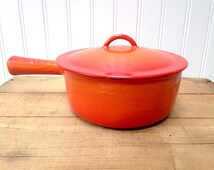 Mid-century Enameled Cast Iron Pot Orange