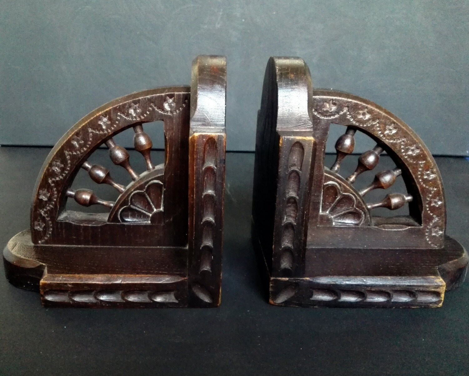 Antique French Carved Wood Bookends Victorian Art Nouveau Architectural ...