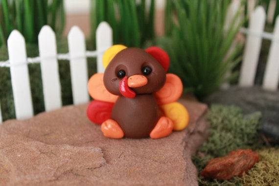 Polymer Clay Turkey Miniature Turkey Terrarium by GnomeWoods