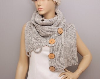 Knitted button scarf | Etsy