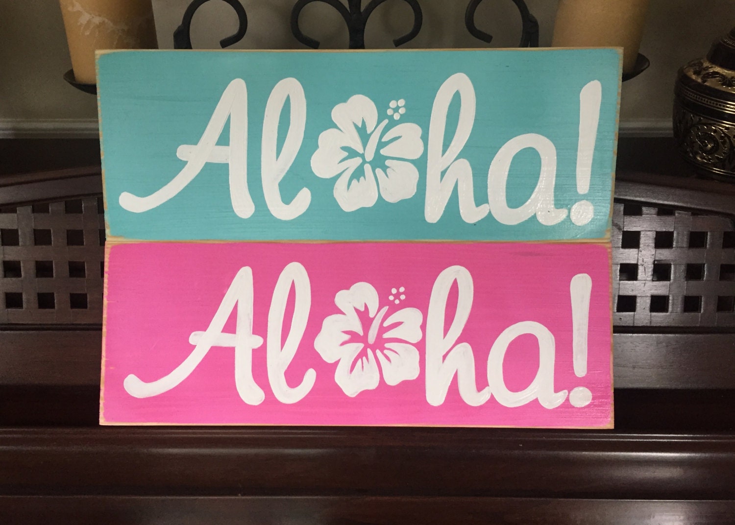 ALOHA Sign Plaque Decor Island Beach House Hula Girl Tropical