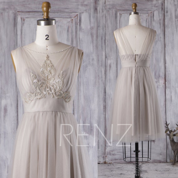 2016 Light Gray Mesh Bridesmaid Dress With Lace A Line By Renzrags