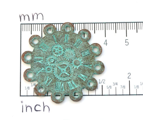 40mm Clock Face Pendant Verdigris Watch face charm metal