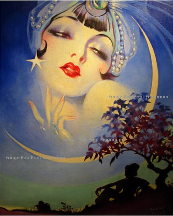 Flapper Gypsy Moon Art Print 8 x 10 Roaring 20s Jazz Age