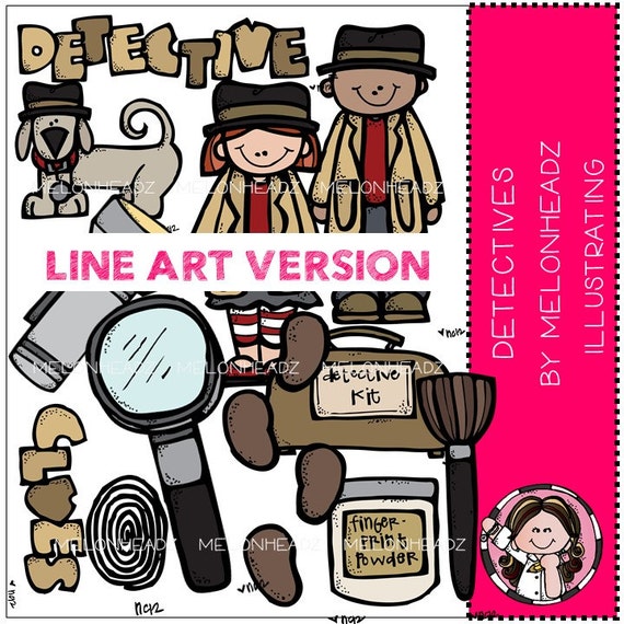 Detectives clip art LINE ART