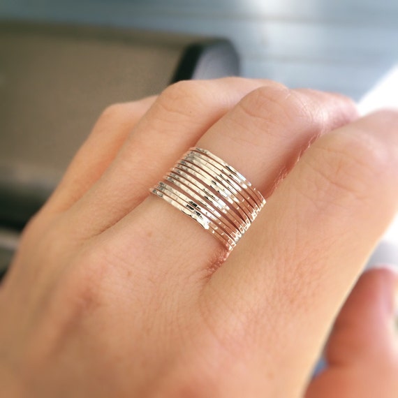 12 Super Skinny Stacking Rings SetNotched Textured Ring