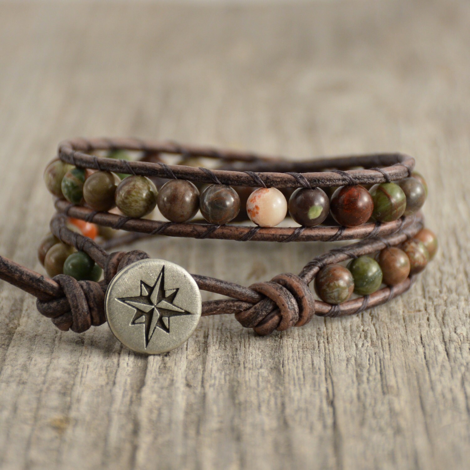 Earthy beaded bracelet. Rustic jewelry. Compass by SinonaDesign
