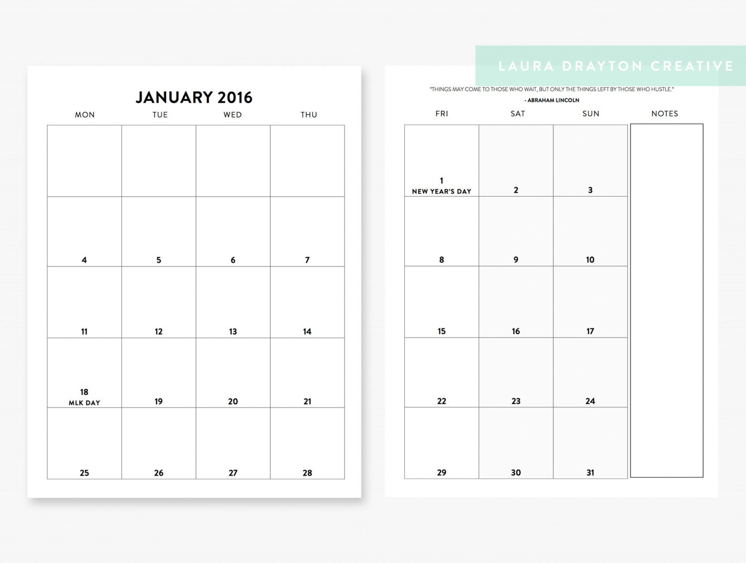 2015-2016 Split-Page Calendar Simple Black and White