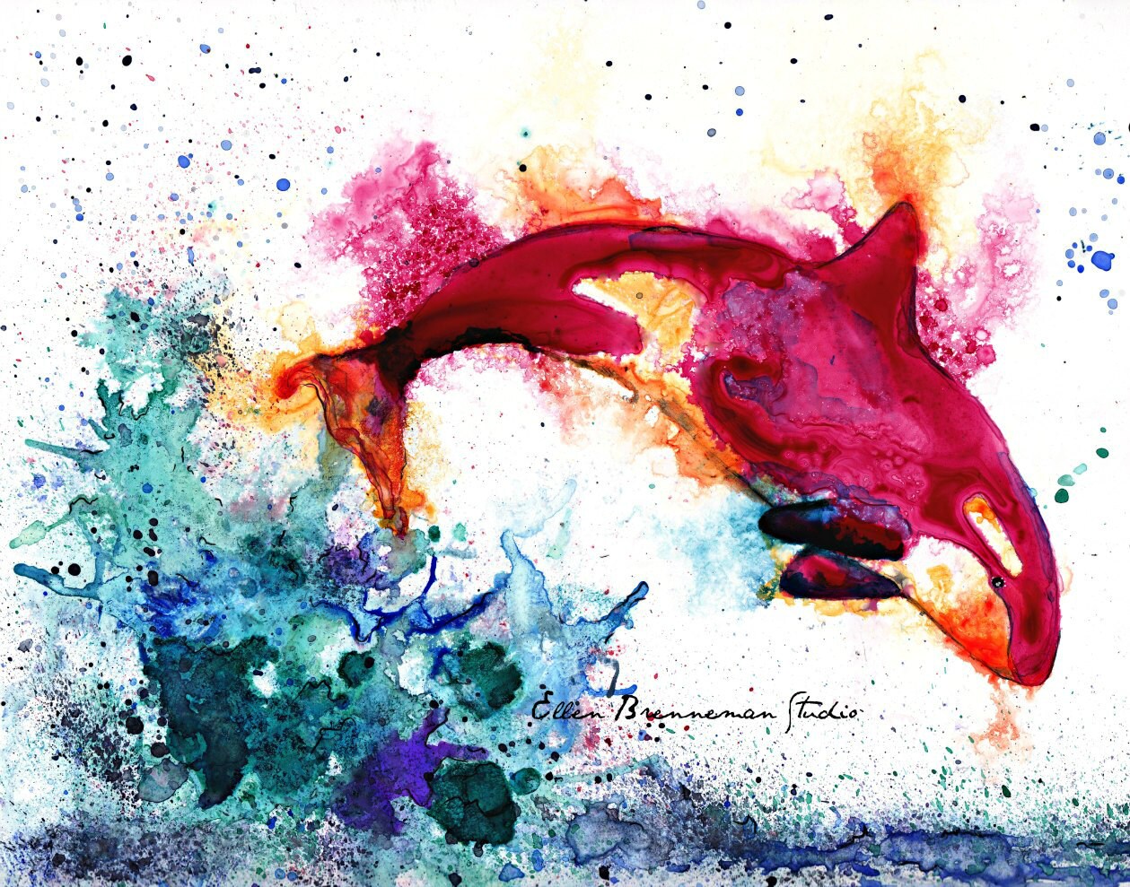 Whale art print killer whale art colorful whale art