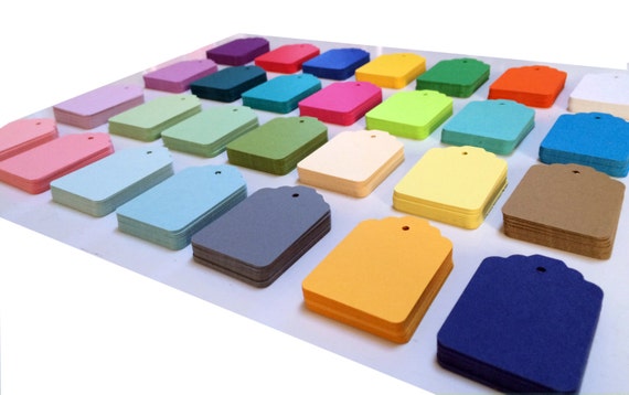 100 SMALL DECORATIVE Colored Gift Tags. Pick Color.