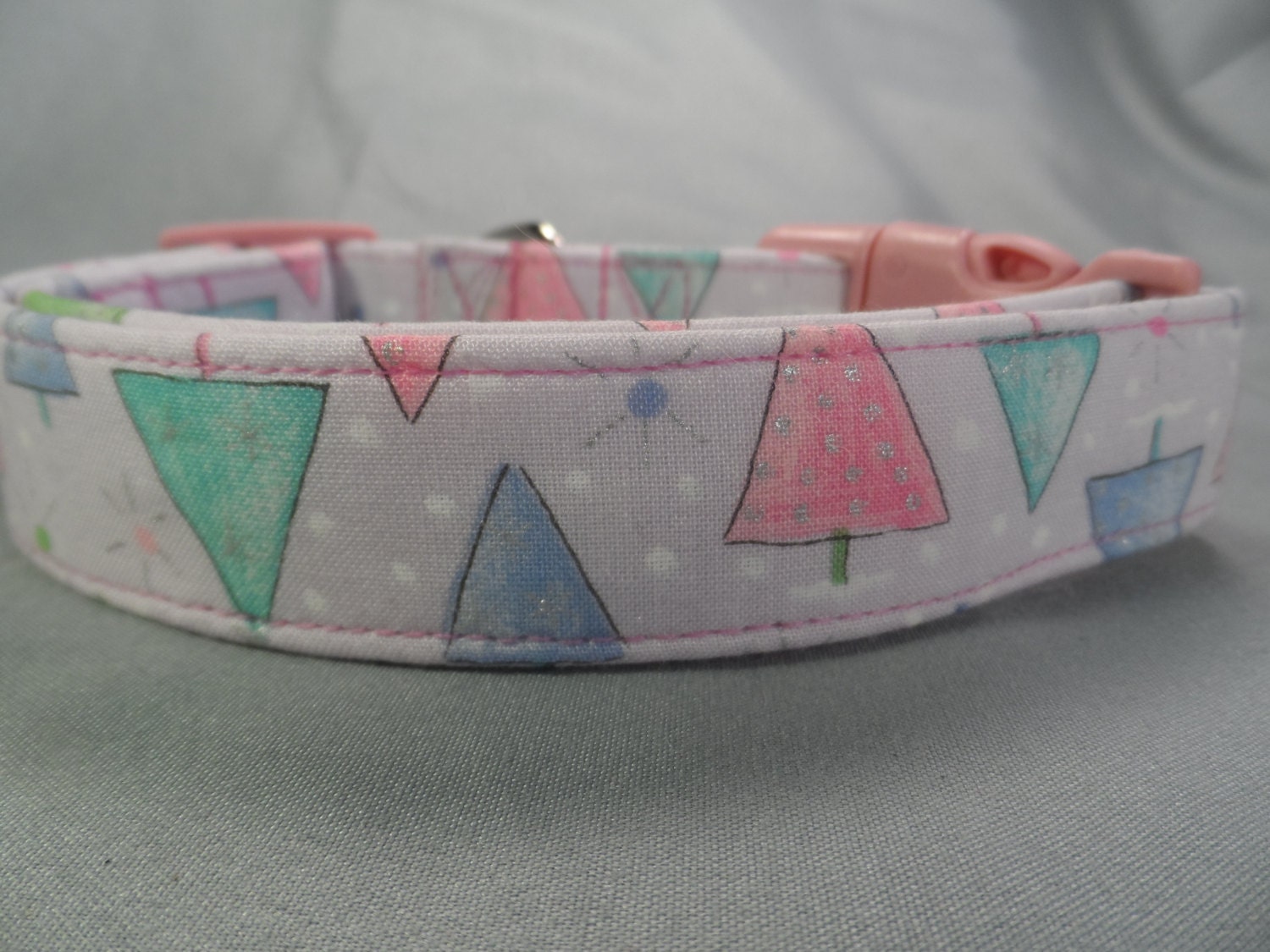 Stylish Trees Pastel Christmas Dog Collar by RescueMeCollars