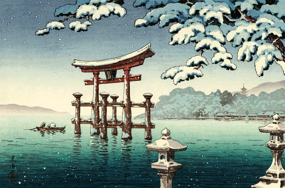 Japanese art prints winter landscape Snow at the Miyajima
