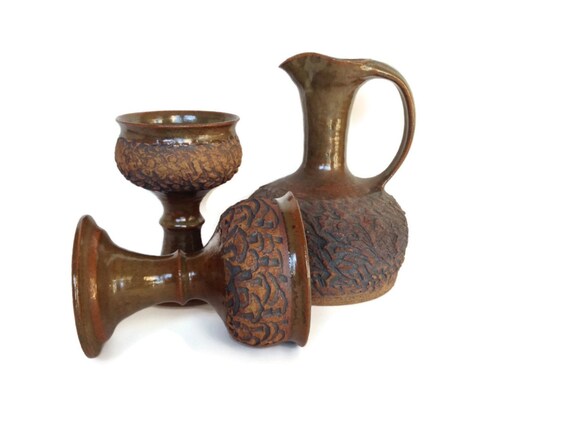 Vintage Charles Fach art pottery Galena goblets and pitcher