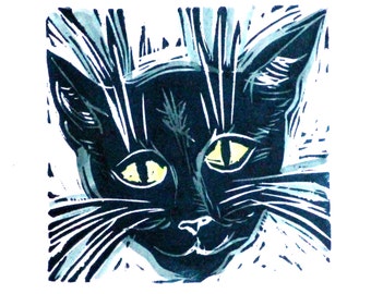 Cat lino print | Etsy