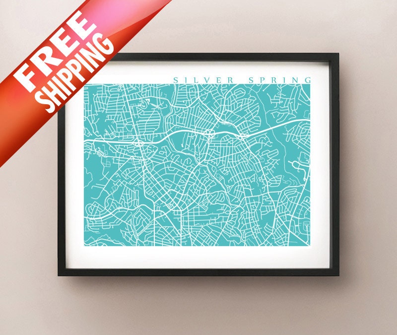 Silver Spring Map Maryland USA Art Poster Print