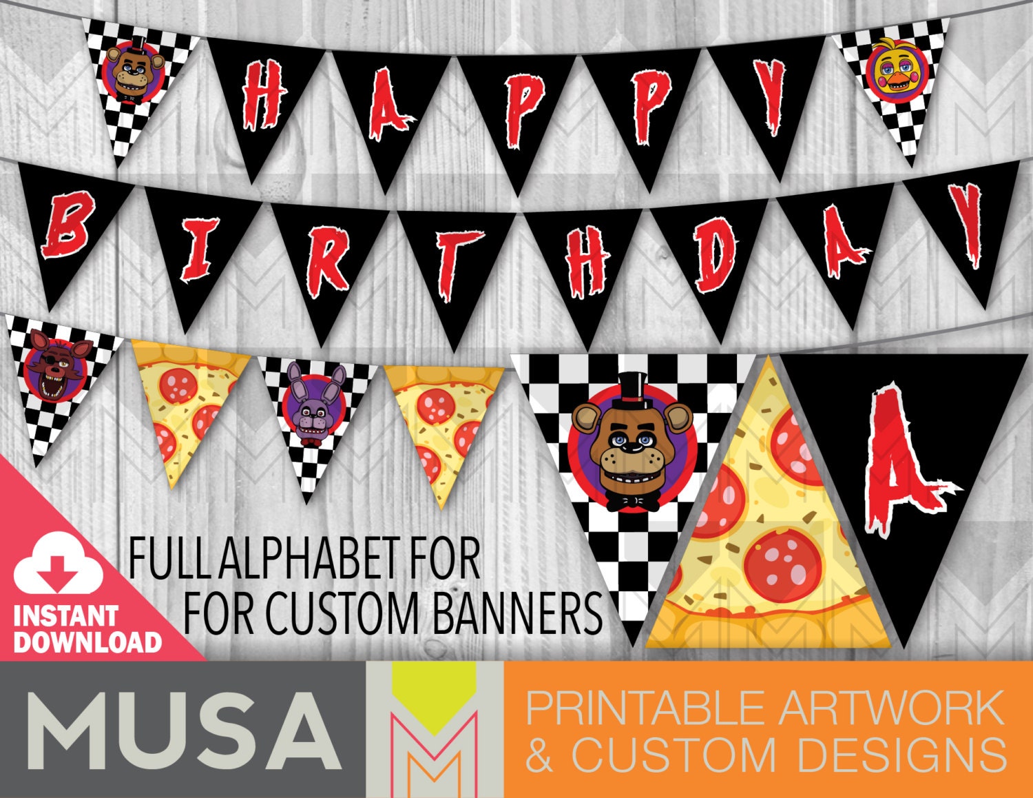 INSTANT DOWNLOAD / printable / FNAF full alphabet party banner