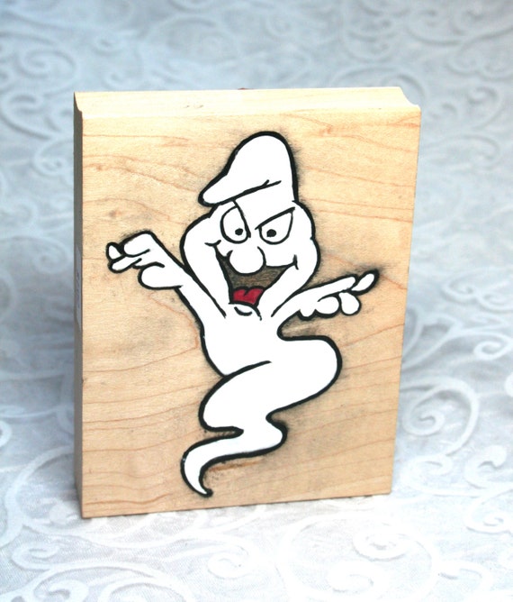Scary Ghost Rubber STamp by The Graphic word Used Wood