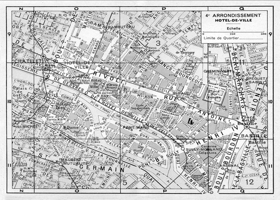Paris Map 4th Arrondissement Map Hotel De Ville Print