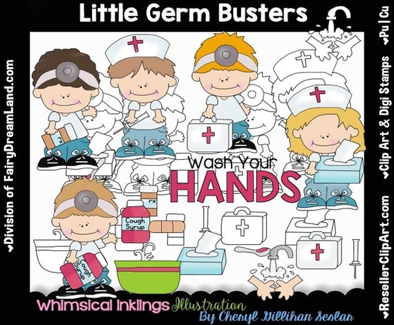 Germ Buster Kids Digital Clip Art & Black and White Image Set