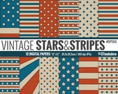 Items similar to Stars and stripes digital paper pack "vintage stars ...