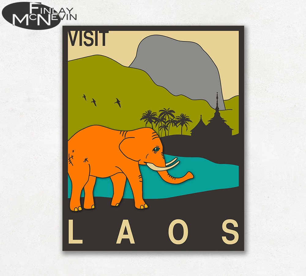 LAOS ASIAN Travel Poster Retro Pop Art
