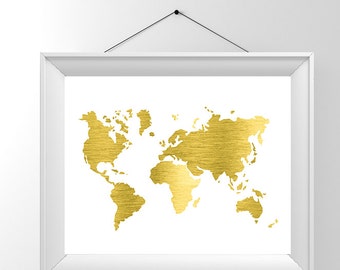 Gold foil world map | Etsy