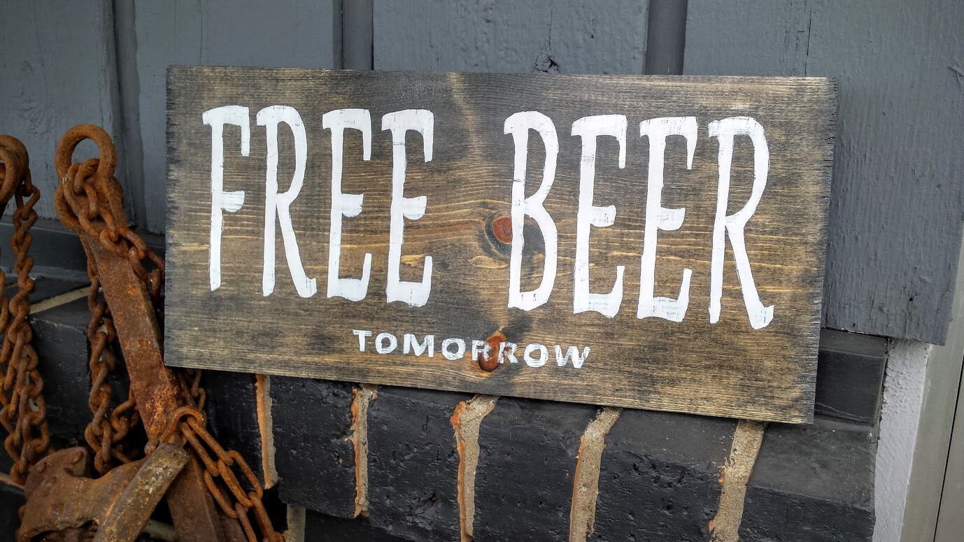 Free Beer Tomorrow Sign Hanging Wooden Beer Sign Rustic