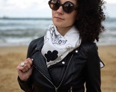 illustrated silk scarves and jewelry designs by MINEDOGAN on Etsy