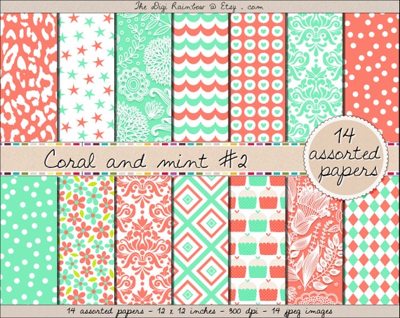 SALE coral and mint digital paper nautical by TheDigiRainbow