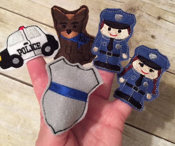 Set of 5 Police Finger Puppets: Officers by EnchantedEmbroideryB