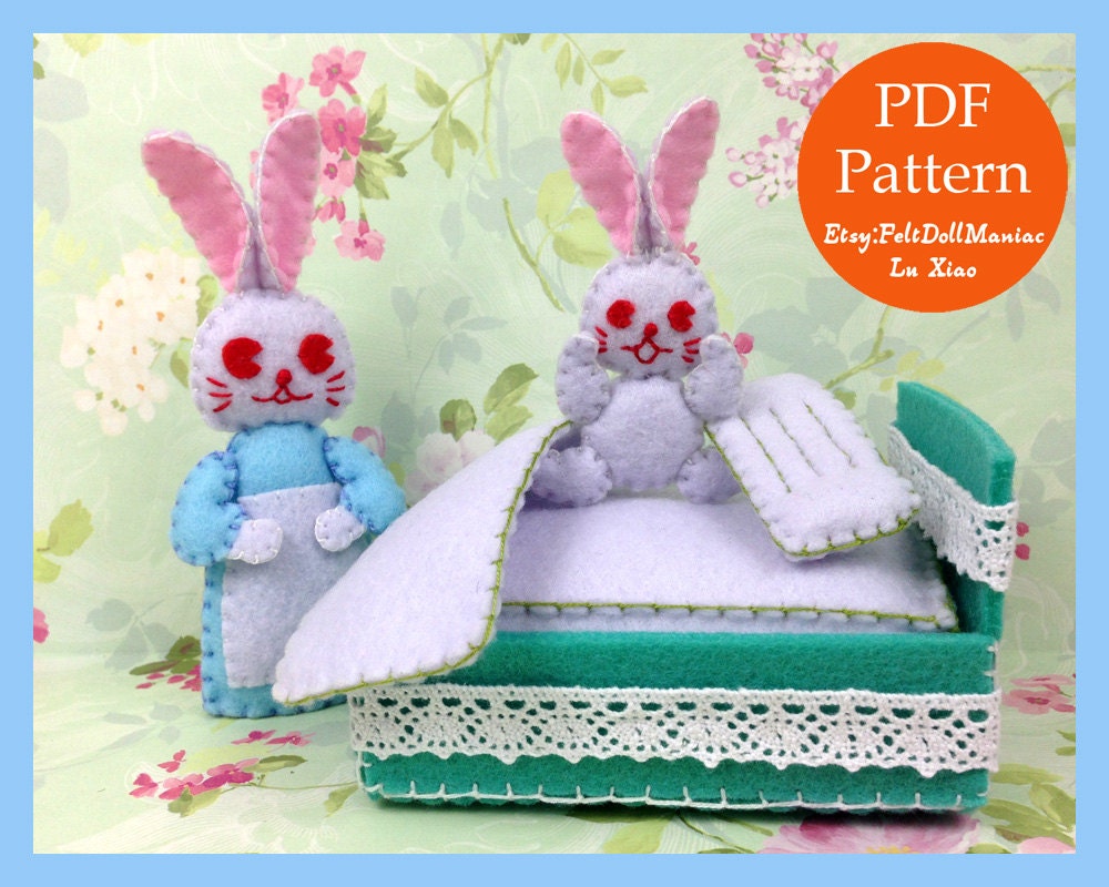 Nighty-night. Mrs. Rabbit and baby rabbit. Easter Bunny. Felt