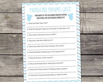 Printable Baby Shower Nursery Rhyme Quiz Game Baby Shower