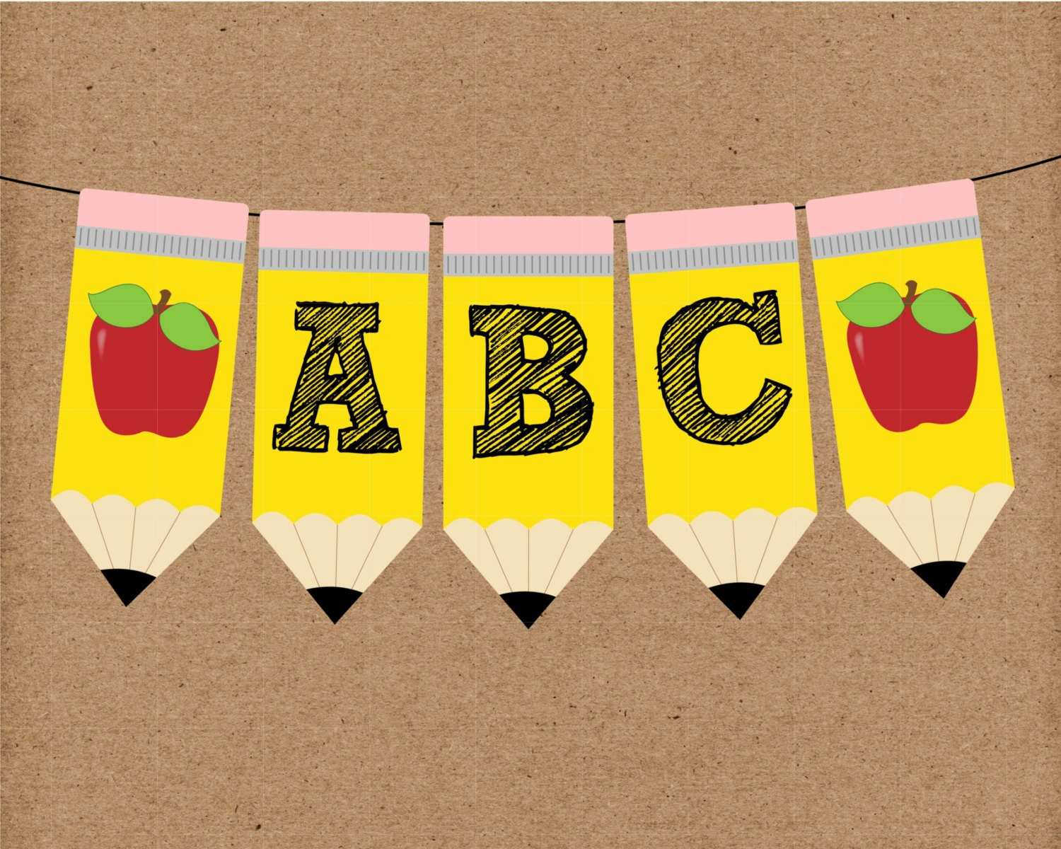 Back to School Pencil Banner. FULL ALPHABET Instant Digital
