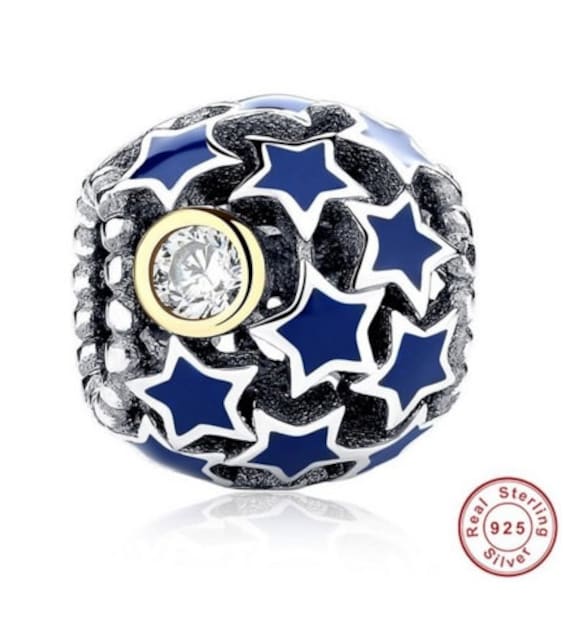 Deep Night Sky Blue Star Charm fit Pandora Pandora Charm