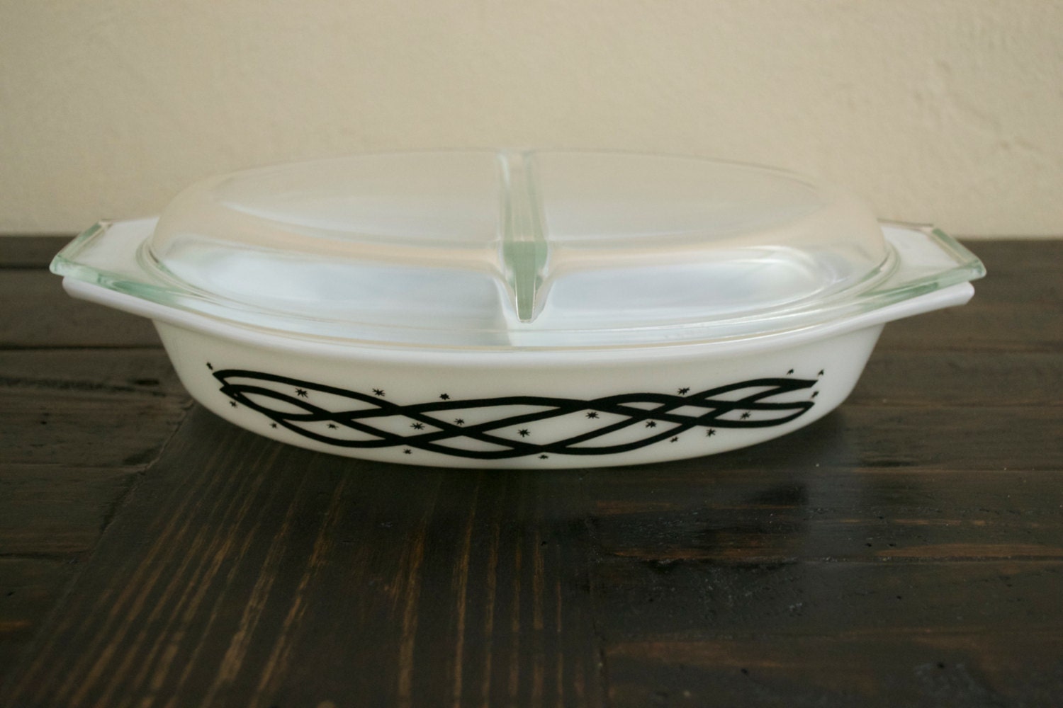 Vintage Pyrex Promotional Black and White Barbed Wire Divided