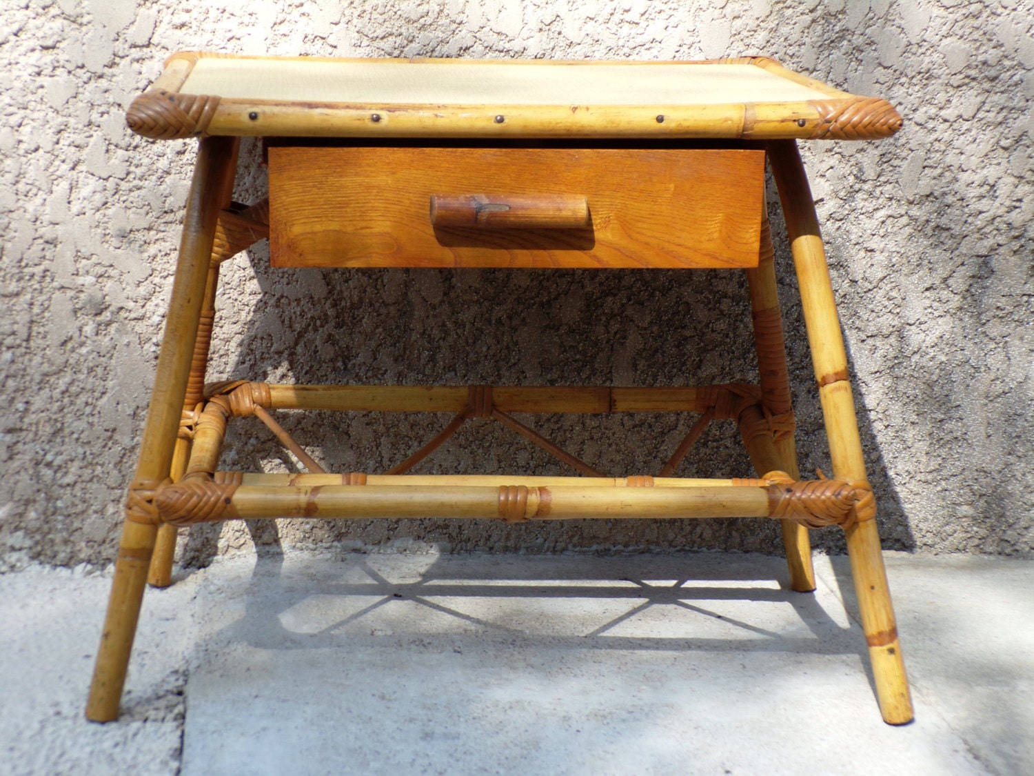 Bedside table in rattan and bamboo 1960 French – Haute Juice