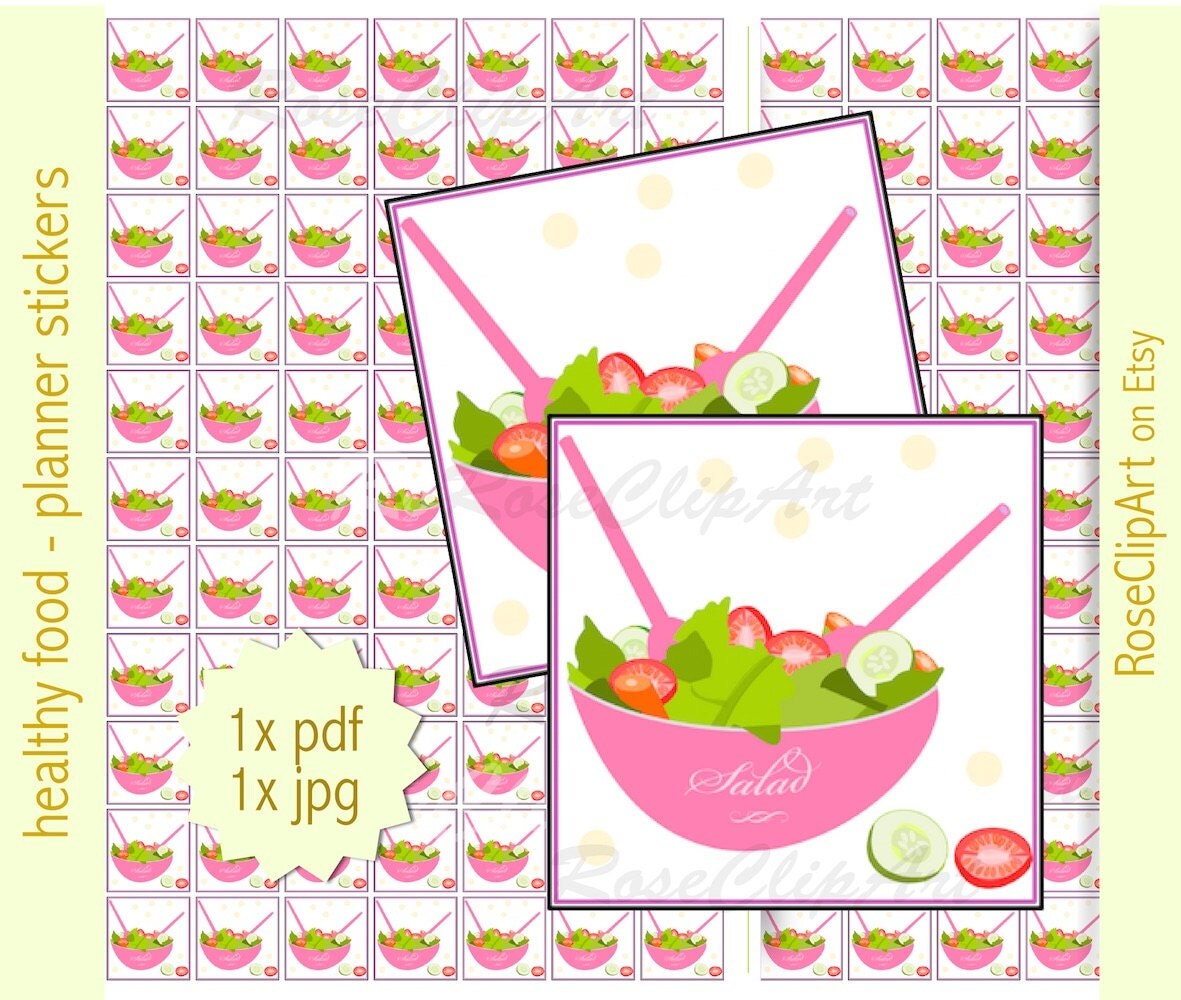 healthy food stickers instant download printable salad