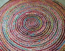 Round Rag Rug, Boho Chic Hippie Area Rug, 4' Circle Colorful Jute and ...