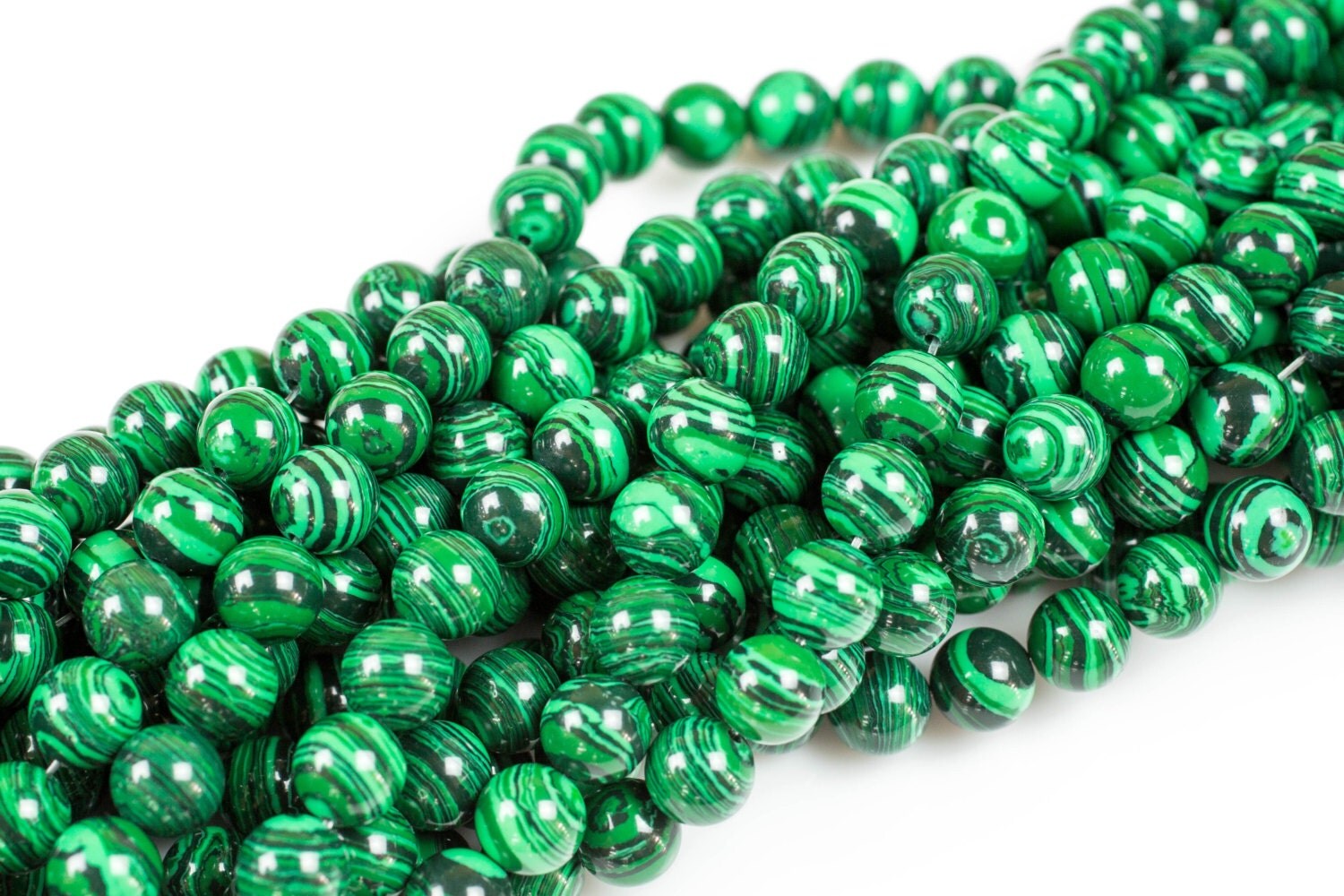 Reconstituted Malachite smooth round sizes 6-12mm