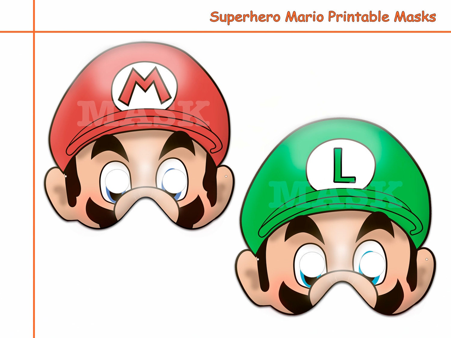 Unique Hero Mario Printable Masks birthday photo props kids