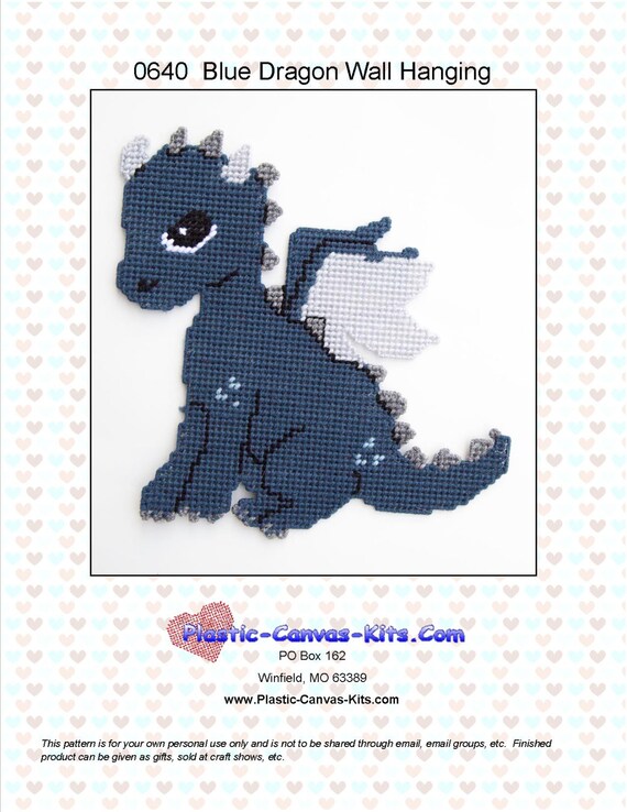 Blue Dragon Wall Hanging-Plastic Canvas Pattern-PDF Download