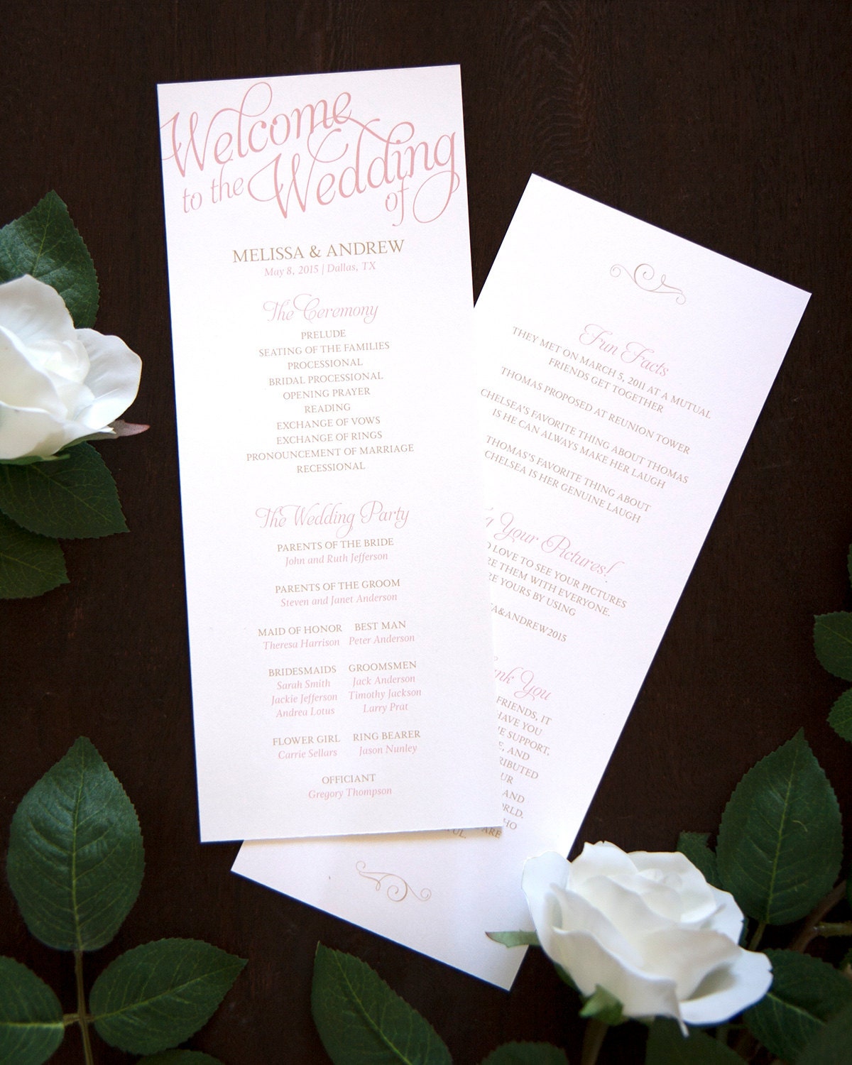 Classic & Elegant Wedding Program Prints Sold in Sets of 10