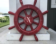 Monogrammed Red Nautical Ship Wheel, Personalized ship's wheel, Custom ...