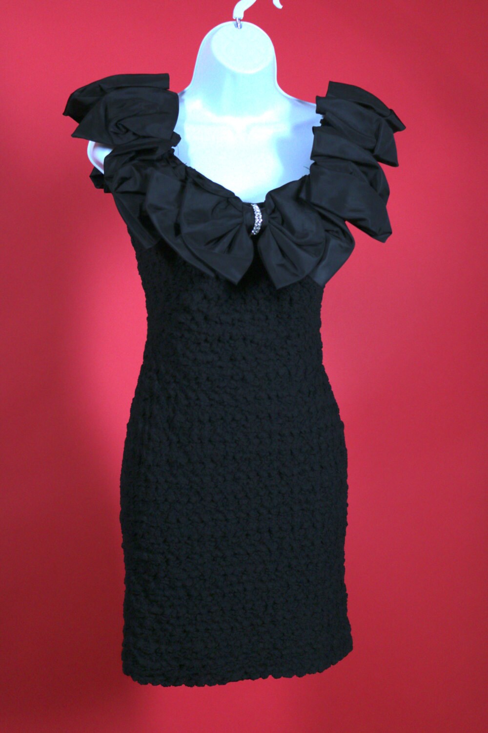 LBD Little Black Dress Form Fitting Knit with Satin Shoulder