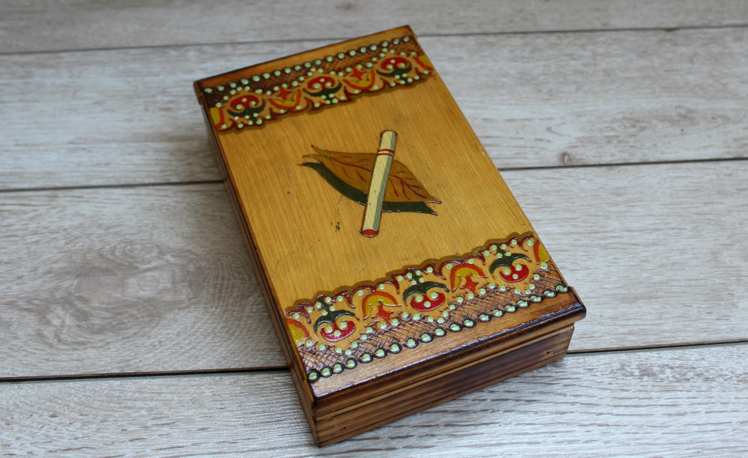 Wooden Cigarette Box – Vintage Hand Carved Tobacco Box – Keepsake Box ...